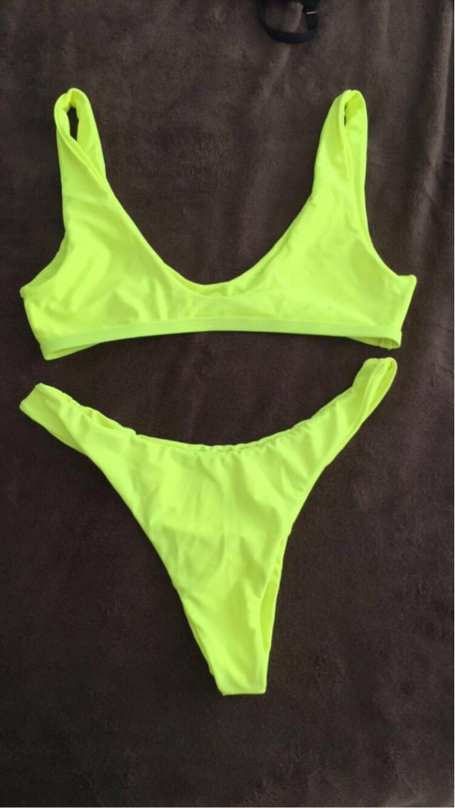 High Cut Scoop Bikini Set Blue Bikinis M Zaful